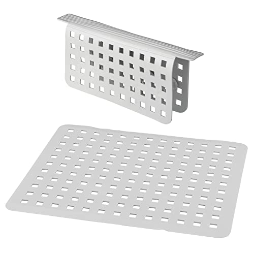 mDesign Kitchen Sink Protector Mat Pad Set, Quick Draining - Use In Sinks to Protect Surfaces and Dishes - 2 Piece Combo Set includes 1 Sink Saddle and 1 Sink Mat - Gray