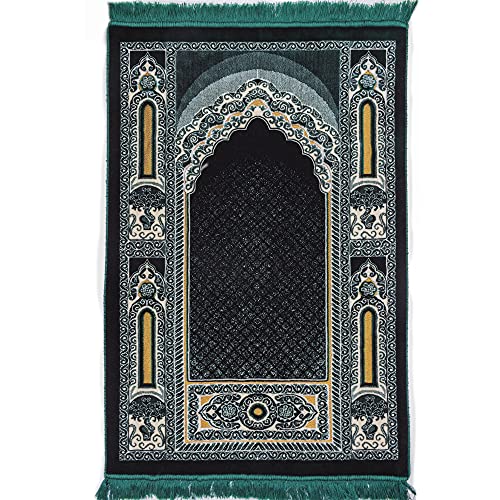 Modefa Islamic Prayer Rug - Double Plush Large & Wide Velvet Carpet - Traditional Muslim Janamaz Sajada - Thick Turkish Prayer Mat for Men & Women- Ramadan or Eid Gift - Floral Mihrab (Green)