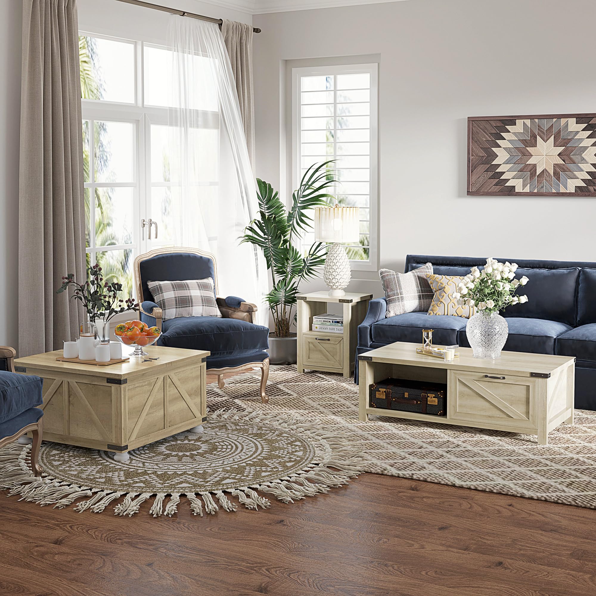 HOMCOM Farmhouse Coffee Table, 31.5" Square Coffee Table with Storage, Living Room Center Table with Hinged Flip Lift Top and Hidden Space, Oak