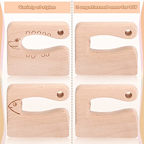Honoson 4 Pieces Wooden Kids Knife 2 Patterns Safe Cutting Knife Wooden Cooking Chopper Kitchen Tools for Toddlers Cutting Fruit and Vegetable, for 2-8 Years Old