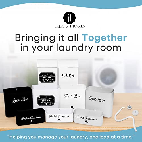Lint Holder Bin with Magnetic Strip and Pocket Treasures Bin Magnetic Coin Holder (2 Piece Set) for Laundry Room Organization or Laundry Room Décor by A.J.A. & MORE (Light Grey)