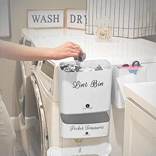 Lint Holder Bin with Magnetic Strip and Pocket Treasures Bin Magnetic Coin Holder (2 Piece Set) for Laundry Room Organization or Laundry Room Décor by A.J.A. & MORE (Light Grey)