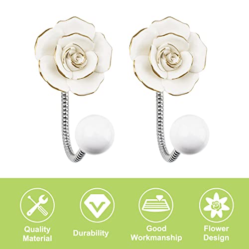 UFURMATE Coat Hooks, 2Pcs 3D Flower Ceramic Wall Coat Hook Decorative Flower Wall Mounted Robe Hook Bathroom Rose Rack Hangers for Hanging Scarf, Bag, Towel, Hat (Light Yellow Rose)