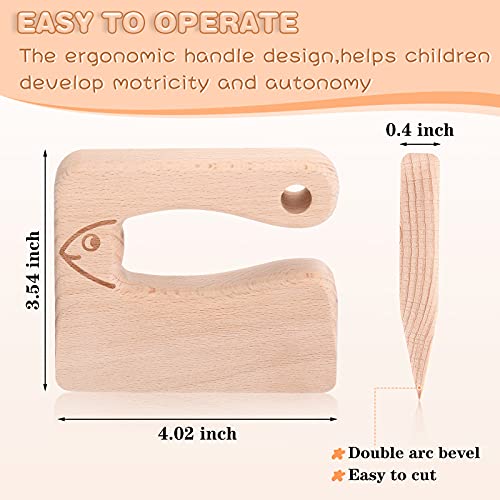 Honoson 4 Pieces Wooden Kids Knife 2 Patterns Safe Cutting Knife Wooden Cooking Chopper Kitchen Tools for Toddlers Cutting Fruit and Vegetable, for 2-8 Years Old