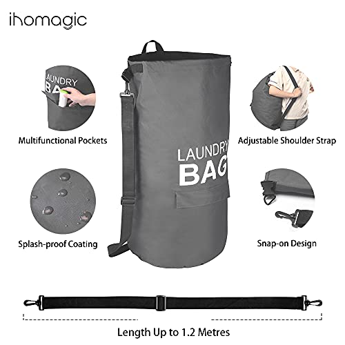 IHOMAGIC Laundry Baskets, Large Collapsible Clothes Basket,Door Laundry Hamper Bag Hanging,Tall Hamper Bag for Storage Bin,Home Organizer,Nursery Storage,Clothes Hamper Dark Grey