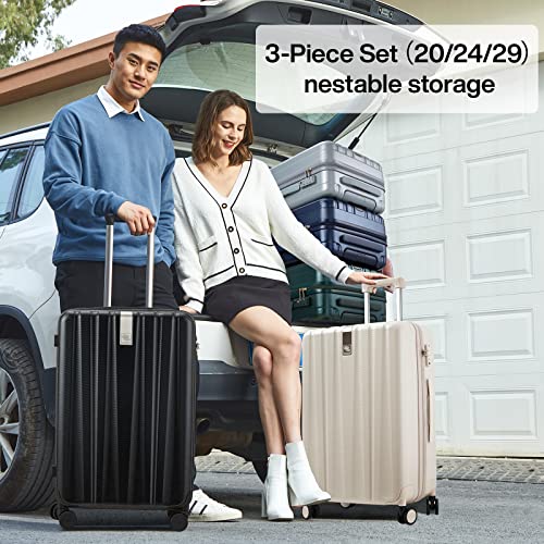 Hanke Luggage Sets 2 piece Carry On Luggage with Wheels PC Hard Shell Suitcases Lightweight Checked Tsa Luggage Large Travel Suitcase Woman Men 20/24 Inch(Jet Black)