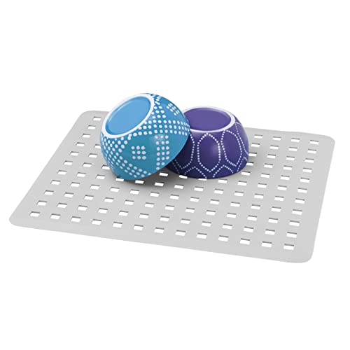 mDesign Kitchen Sink Protector Mat Pad Set, Quick Draining - Use In Sinks to Protect Surfaces and Dishes - 2 Piece Combo Set includes 1 Sink Saddle and 1 Sink Mat - Gray