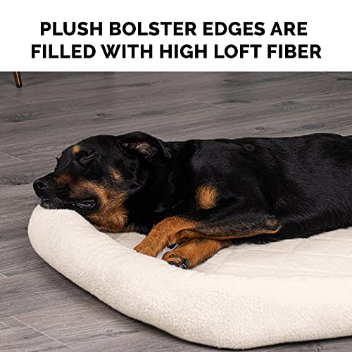 Furhaven Dog Bed for Medium/Small Dogs & Indoor Cats, 100% Washable, Sized to Fit Crates - Sherpa Fleece Bolster Crate Pad - Cream, Medium