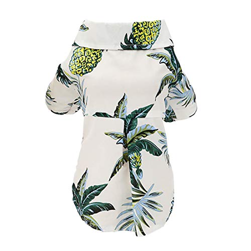 Izefia Dog Shirt Clothes Hawaii Casual Shirt Coconut Tree Shirts Cool Summer Seabeach Dog Shirt for Small Dog Puppy Cat (Hawaii-White, XXL)