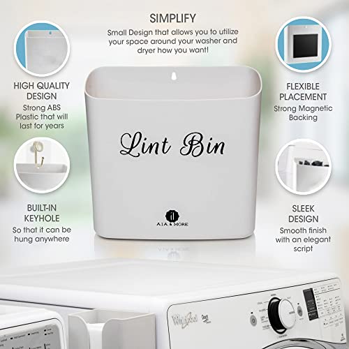 Lint Holder Bin with Magnetic Strip and Pocket Treasures Bin Magnetic Coin Holder (2 Piece Set) for Laundry Room Organization or Laundry Room Décor by A.J.A. & MORE (Light Grey)