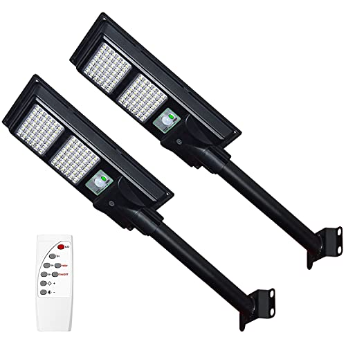 GLW 200W Solar Street Light with Motion Sensor Outdoor Lights 8000LM Dusk to Dawn Solar Flood Lights IP66 Waterproof LED Security Light for Garage,Yard,Parking Lot,Basketball Court and More(2 Pack)