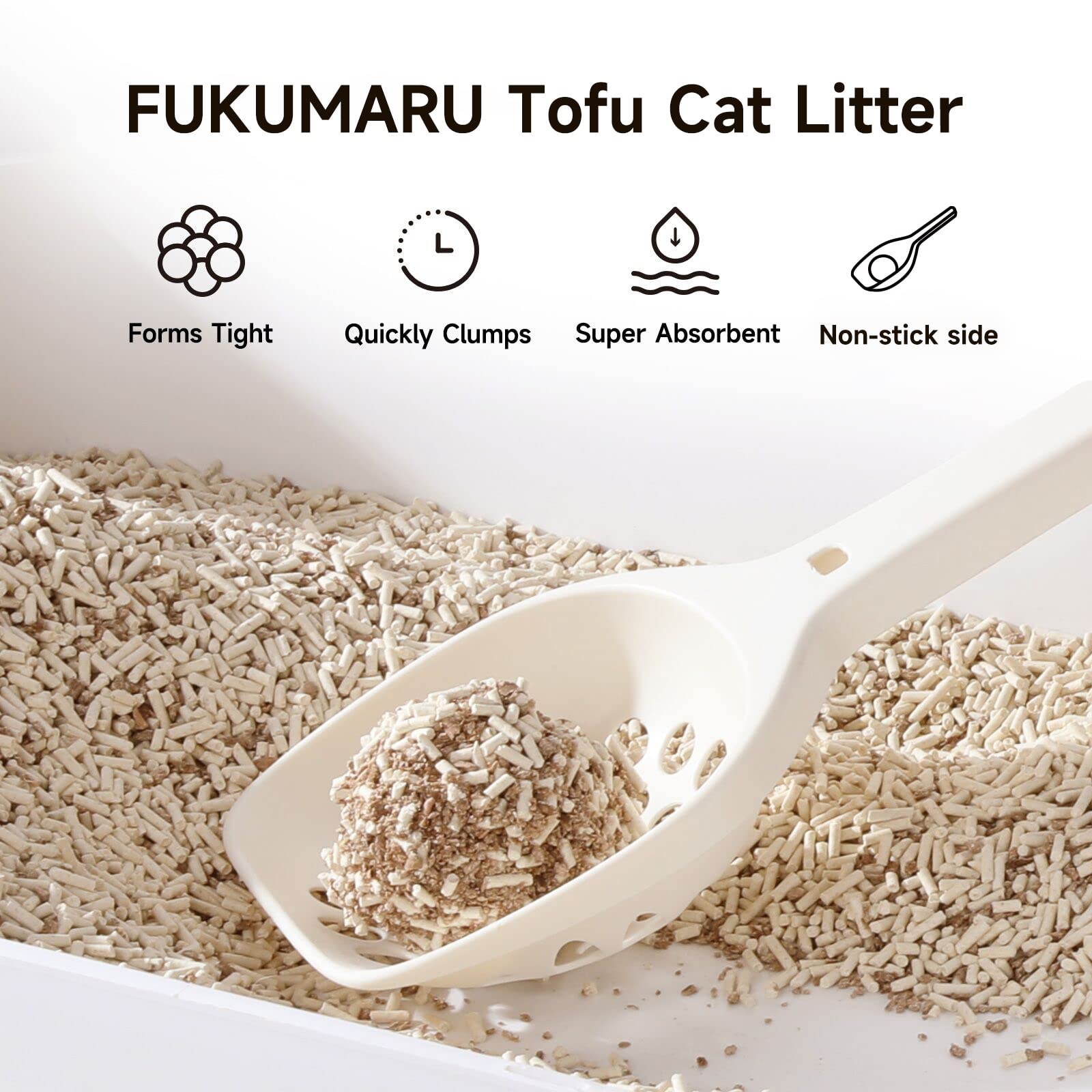 FUKUMARU Tofu Cat Litter, 18 LBS Flushable Cat Litter Clumping, Dust Free Cat Litter Tofu, Natural Unscented, Low Tracking Cat Litter Pellets, 24/7 Odor Control Mixed Apple Wood Pellet
