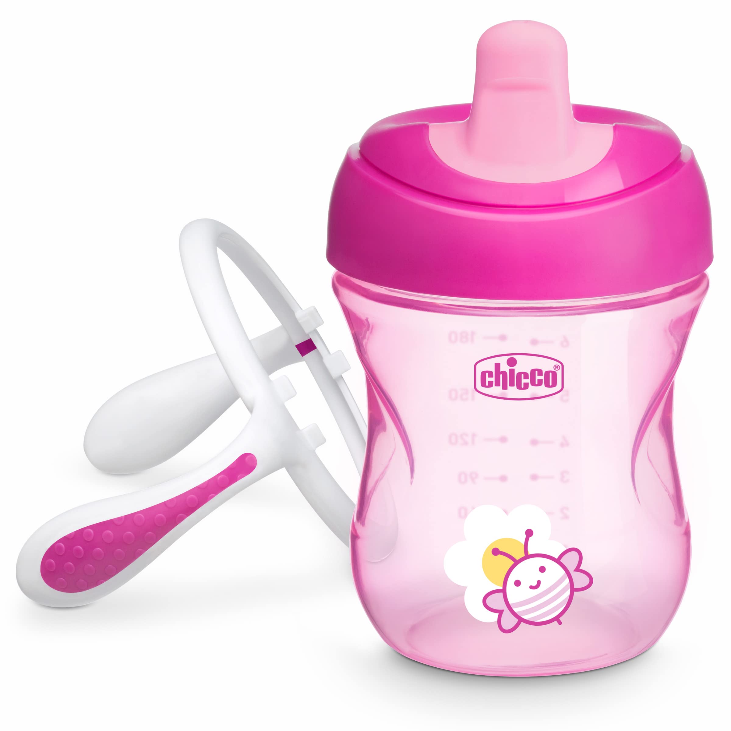 Chicco Semi-Soft Trainer with Bite-Resistant Spout and Spill-Free Lid 7oz.| Removable, Non-Slip Handles | Top-Rack Dishwasher Safe | Easy to Hold Ergonomic Indents | Pink| 6+ Months