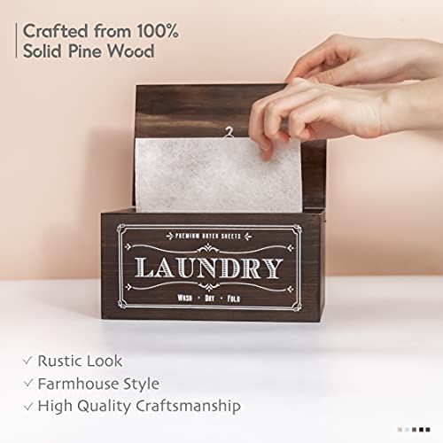 LifeLAZA Dryer Sheet Dispenser with Hinged Lid, Wooden Dryer Sheet Holder for Fabric Softener Sheets, Farmhouse Rustic Container Storage Box for Laundry Room Decor (Dark Brown)