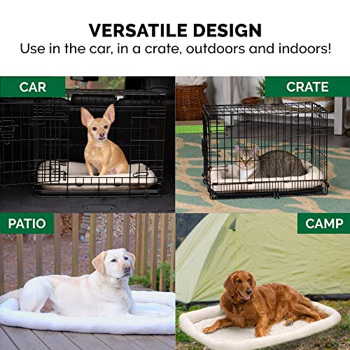 Furhaven Dog Bed for Medium/Small Dogs & Indoor Cats, 100% Washable, Sized to Fit Crates - Sherpa Fleece Bolster Crate Pad - Cream, Medium