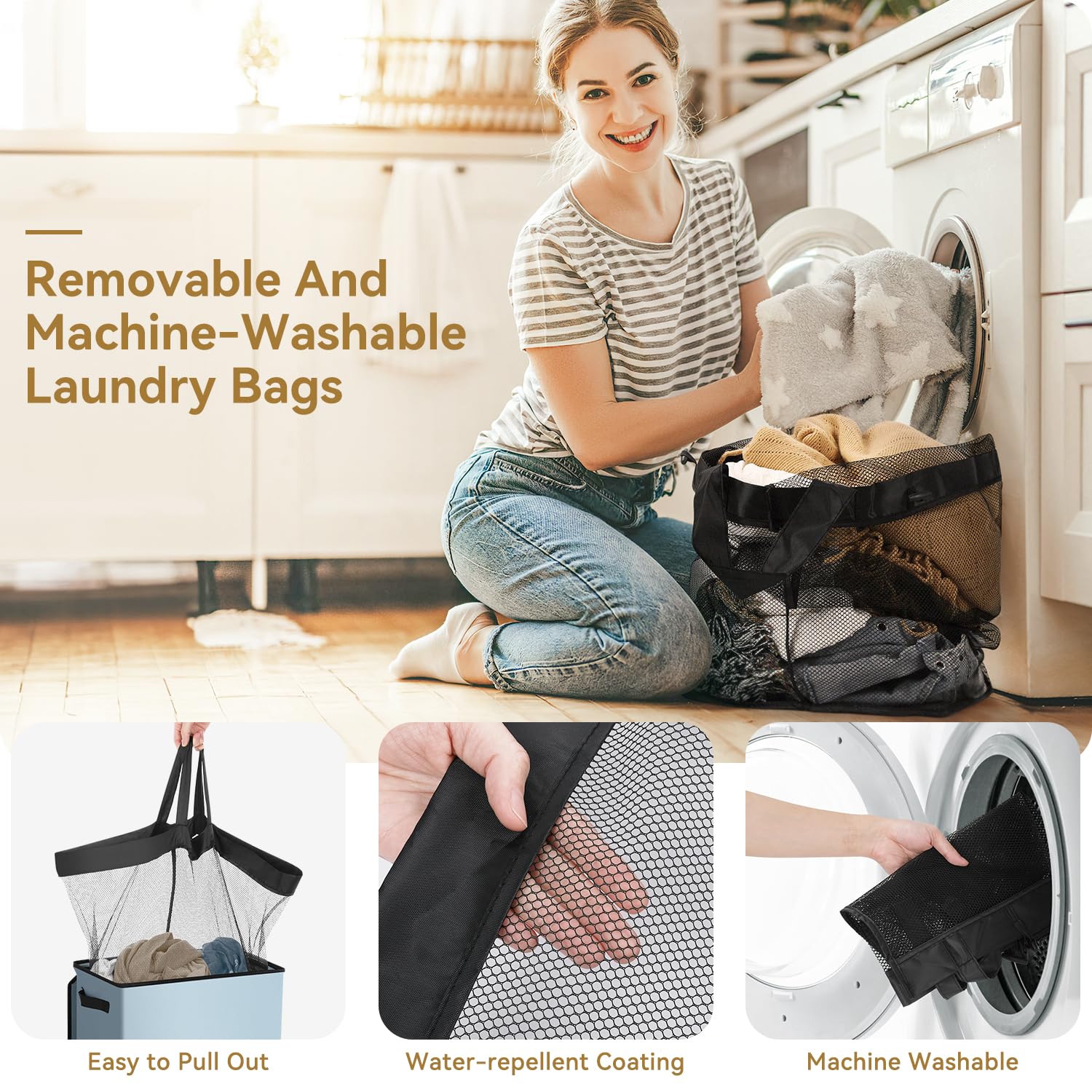 SOLEDI Laundry Hamper with Lid 100L Large & Tall Collapsible Laundry Basket, Clothes Hamper with Bag Removable Easy to Carry, Dirty Hampers for Bedroom, Bathroom, Dorm, College, Blue Grey