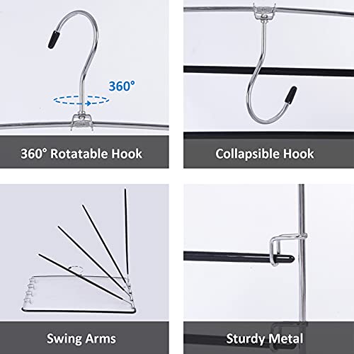 Pants Hangers 4 Pieces, Swing Arm Trousers Hanger, Space Saving Pants Rack, 5 Layers Jeans Hangers with Non-Slip, Multiple Pants Hanger Closet Organizer for Trousers Scarves Ties