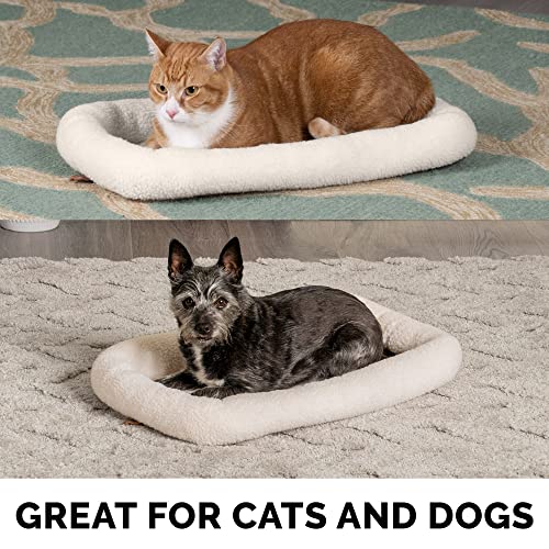 Furhaven Dog Bed for Medium/Small Dogs & Indoor Cats, 100% Washable, Sized to Fit Crates - Sherpa Fleece Bolster Crate Pad - Cream, Medium