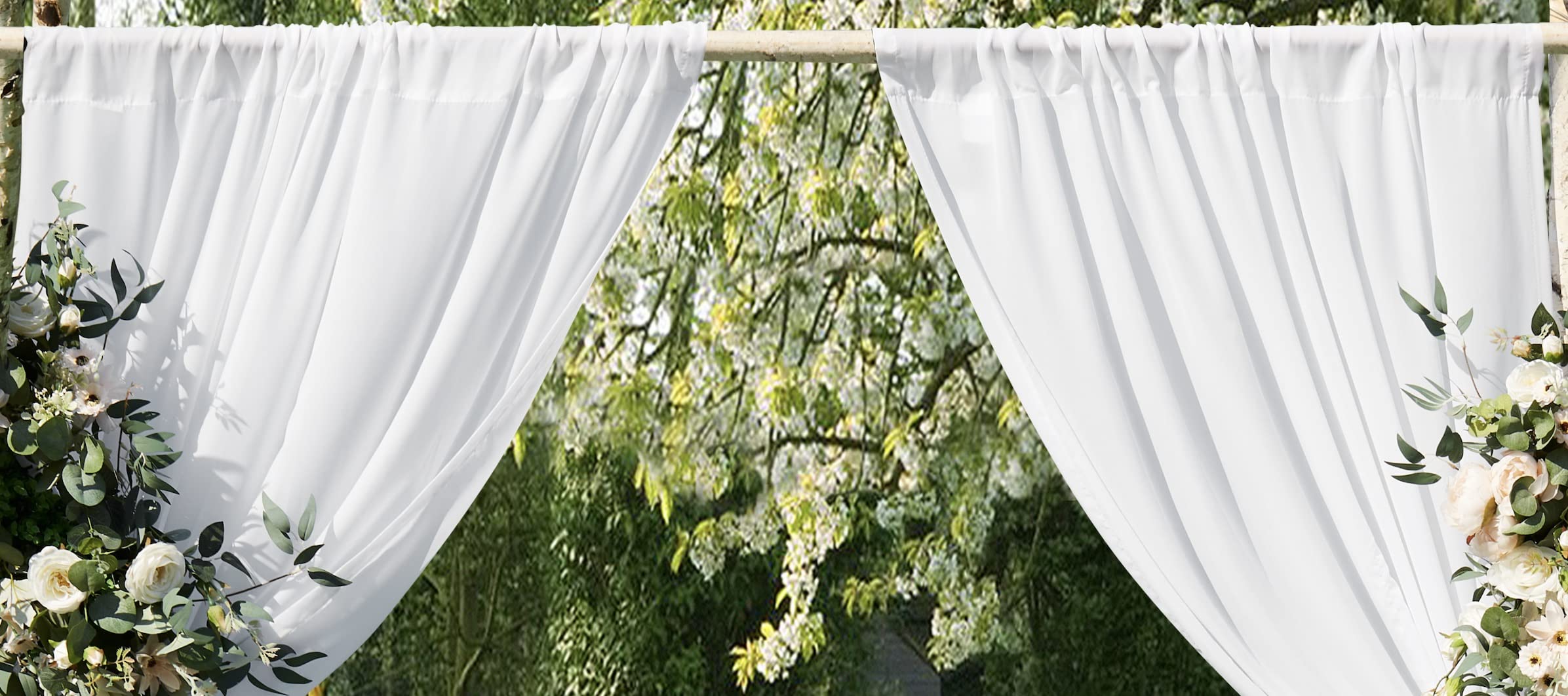 Warm Home Designs 7 Feet Long White Backdrop Curtains. Pair of 52 x 84 Chiffon Backdrop Curtains with 2 Tie-Backs. Perfect as Wedding Backdrop, White Backdrop, or as Chiffon Curtains. WW White 84"