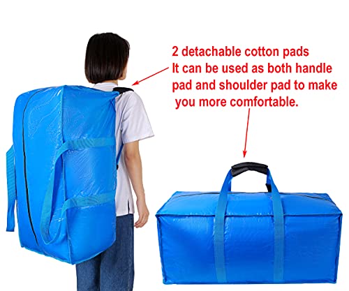 JSJHE Heavy Duty Extra Large Moving Bags W/Backpack Straps Strong Handles & Zippers, Storage Totes, Alternative to Moving Box, Recycled Material (blue, 4pcsX29.5x15x13inch)