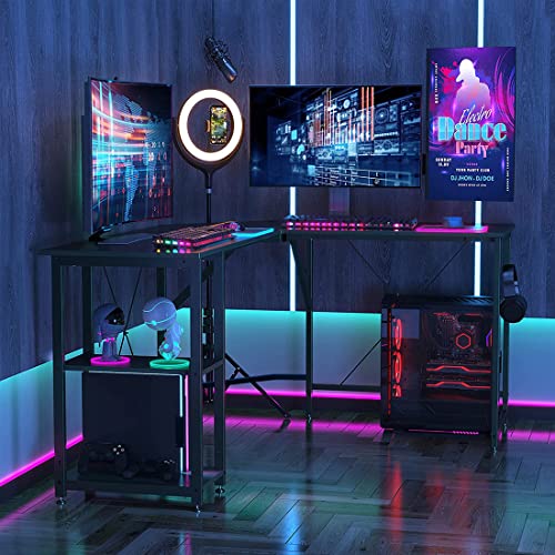 fukifuki L-Shaped Gaming Desk, 59.1" Corner Computer Office Desk, Writing Workstation,with Adjustable Shelves, Space-Saving, Easy to Assemble (Black)