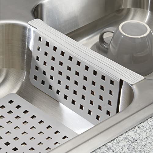 mDesign Kitchen Sink Protector Mat Pad Set, Quick Draining - Use In Sinks to Protect Surfaces and Dishes - 2 Piece Combo Set includes 1 Sink Saddle and 1 Sink Mat - Gray
