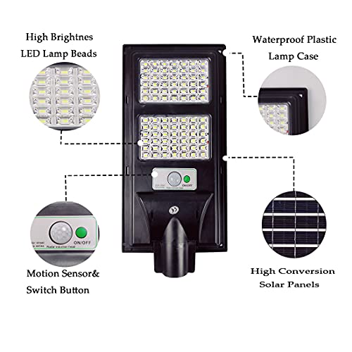 GLW 200W Solar Street Light with Motion Sensor Outdoor Lights 8000LM Dusk to Dawn Solar Flood Lights IP66 Waterproof LED Security Light for Garage,Yard,Parking Lot,Basketball Court and More(2 Pack)