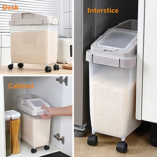 Zaop 20Lbs Airtight Rice Container with Detachable Wheels Dry Food Cereal Beans Storage Container,Sealed 12Lbs Cat Dog Pet Food Bin Tank,Coffee,16JEJDZE30C52TEXT