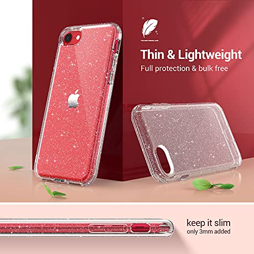 ULAK Compatible with iPhone SE 3 2022 Case, iPhone SE 2020 Case, Clear Glitter Soft TPU Cover Shockproof Protective Phone Case Compatible with iPhone SE 2nd 3rd/iPhone 7/iPhone 8 4.7 Inch Clear