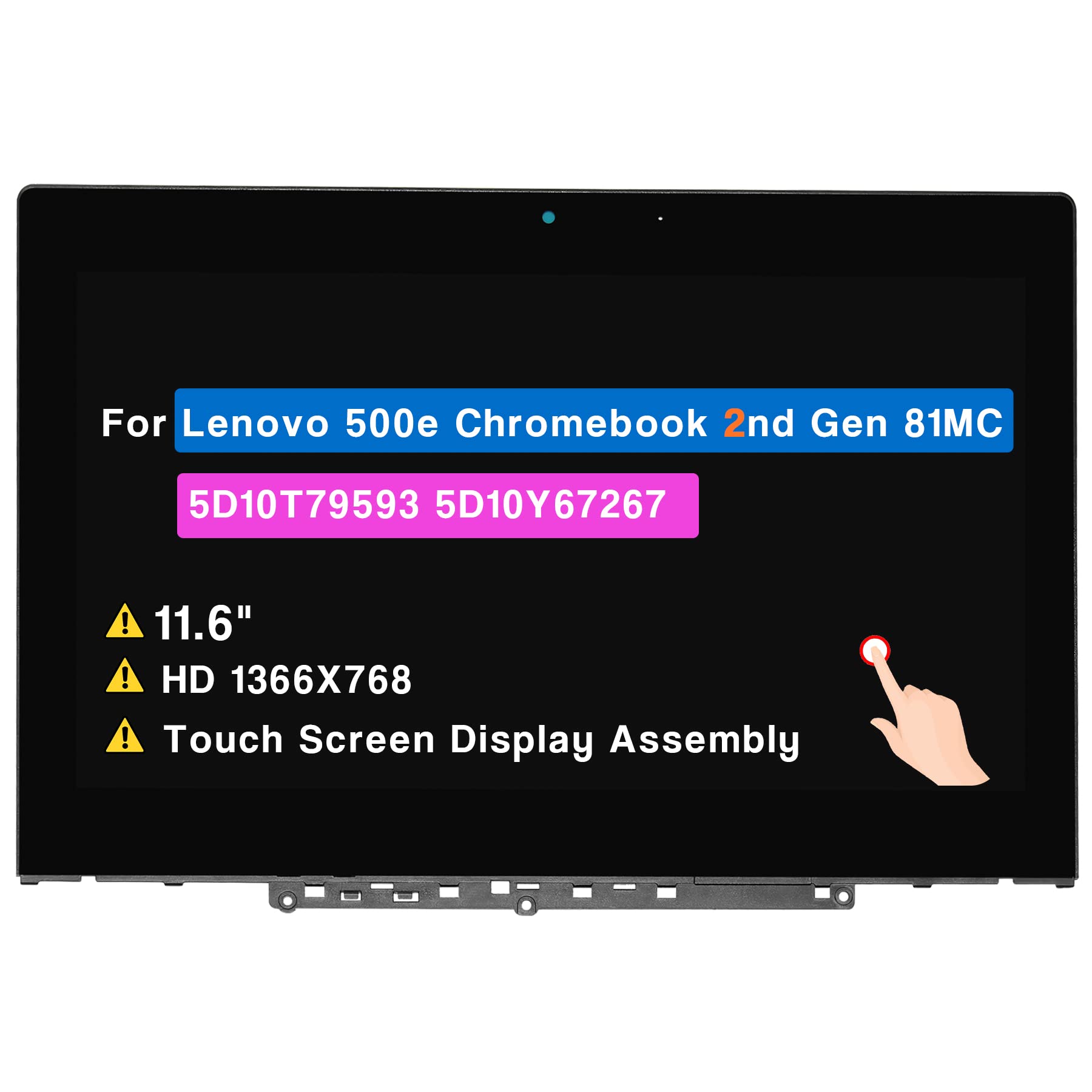 Screen Replacement for Lenovo 500e Chromebook 2nd Gen 81MC LCD Touch Screen Display Assembly 11.6" HD 1366x768 5D10T79593 5D10Y67267