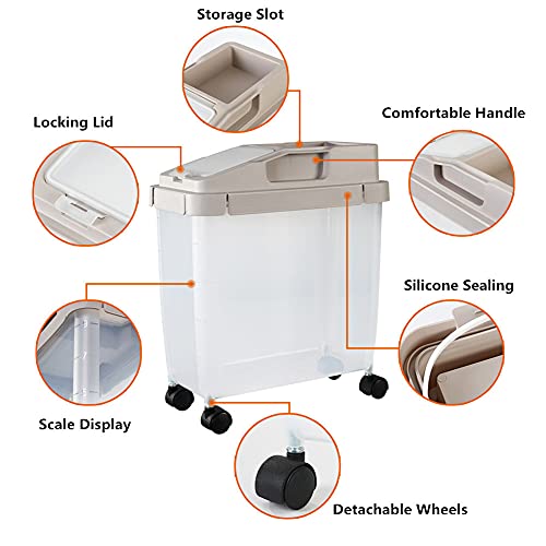 Zaop 20Lbs Airtight Rice Container with Detachable Wheels Dry Food Cereal Beans Storage Container,Sealed 12Lbs Cat Dog Pet Food Bin Tank,Coffee,16JEJDZE30C52TEXT