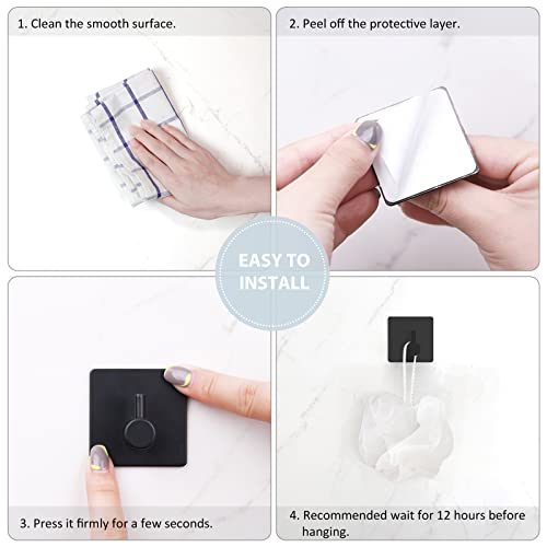 VIS'V Adhesive Hooks, Black Self Adhesive Towel Hooks Waterproof Shower Wall Stick on Hooks Heavy Duty Stainless Steel Bathroom Kitchen Sticky Hooks for Towel Robe Loofah Key Coat Bag - 4 Pcs