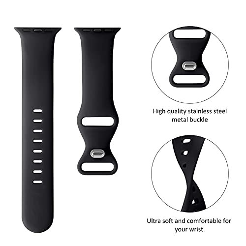 Distore Bands Compatible with Apple Watch 38mm 40mm 41mm 42mm 44mm 45mm, Soft Silicone Replacement Sport Strap Wristbands for iWatch Series 8/7/6/5/4/3/2/1 SE Women Men, Black