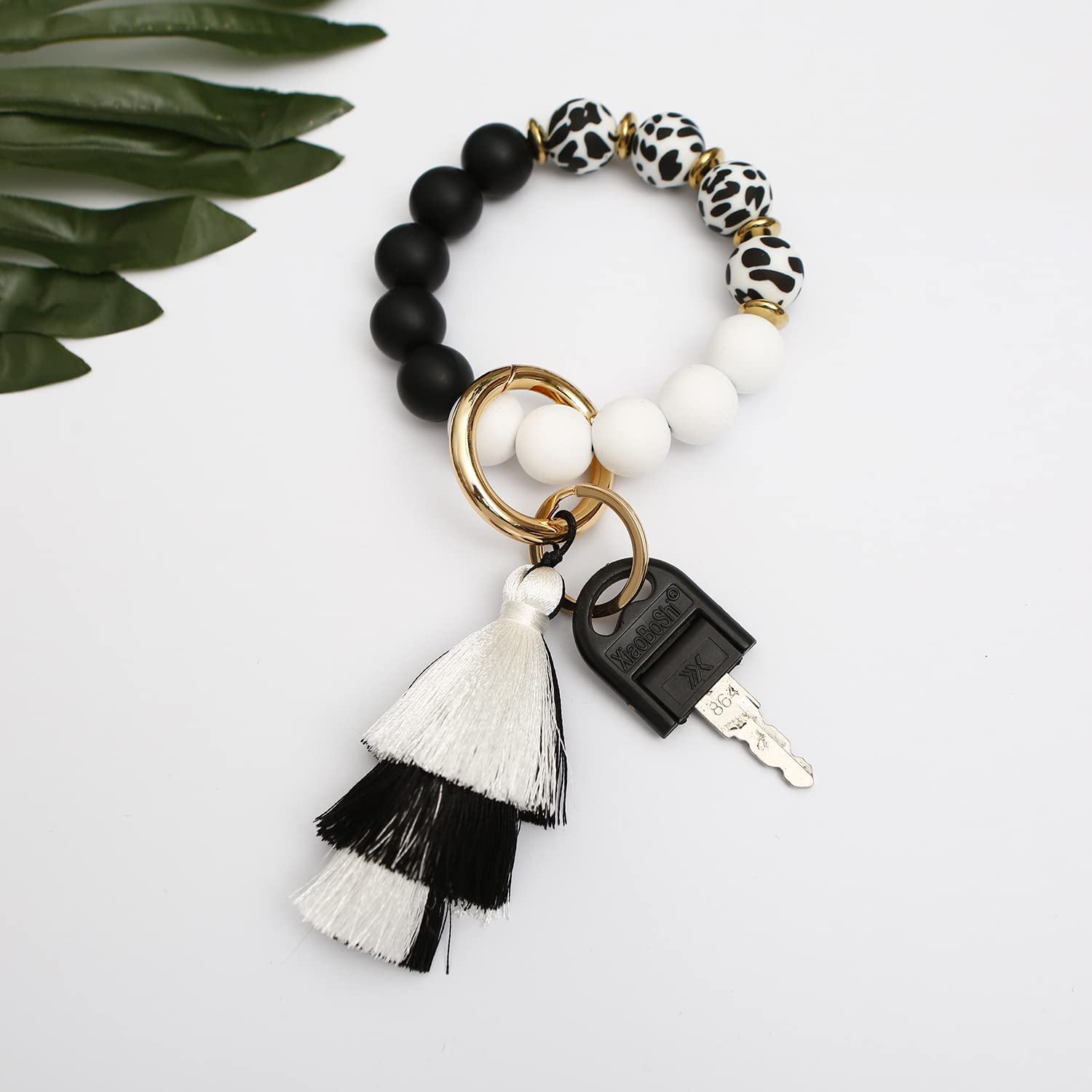 Poagoep Silicone Key Ring Bracelet Beaded keychain Wristlet Beaded Bangle Wristlet Keychain House Car Keys for Women(3cow)