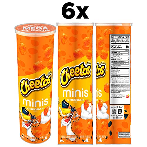 Cheetos Minis Canisters, Cheddar, 3.625 Ounce (Pack of 6)