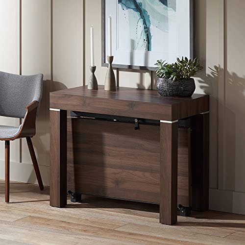 55 Downing Street Warhol Modern Distressed Walnut Wood Rectangular Dining Table 59 1/4" x 35 1/2" Brown 2-Leaf Extension for Spaces Living Room Bedroom Bedside Dining Room Entryway House Office