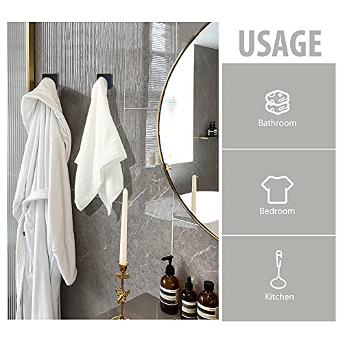 VIS'V Adhesive Hooks, Black Self Adhesive Towel Hooks Waterproof Shower Wall Stick on Hooks Heavy Duty Stainless Steel Bathroom Kitchen Sticky Hooks for Towel Robe Loofah Key Coat Bag - 4 Pcs