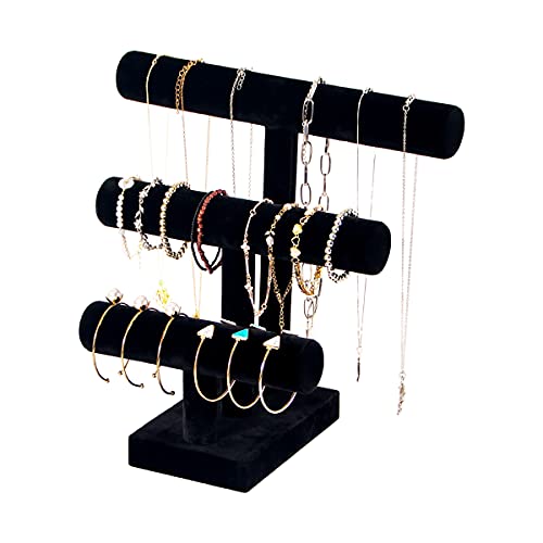 ByKen Jewelry Detachable T Bar Bracelet Display Stand,Bracelet Organizer,Bracelet Holder,Jewelry Display Stand, Long Necklace Bangle Scrunchie Watch Organizer (3 tier, Black