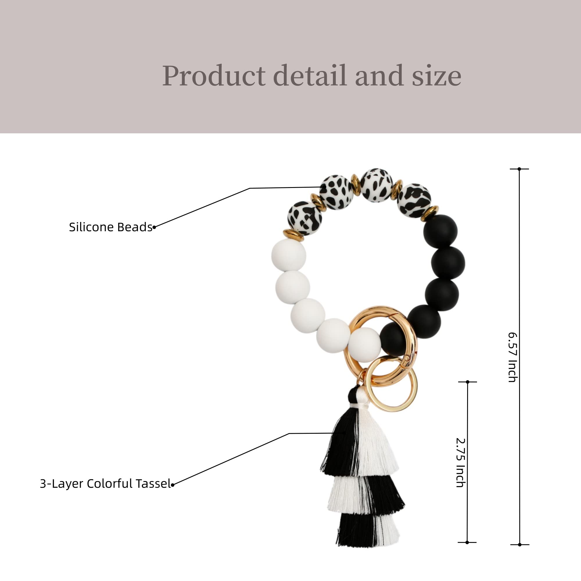 Poagoep Silicone Key Ring Bracelet Beaded keychain Wristlet Beaded Bangle Wristlet Keychain House Car Keys for Women(3cow)