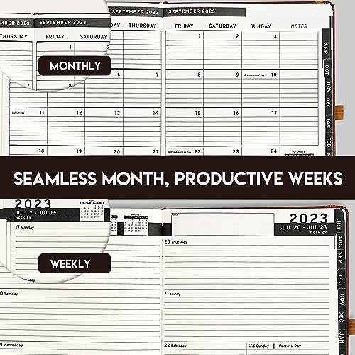 HARDCOVER Daily Leather Planner Weekly Monthly - 8.5x11 - Ensight Academic Planner Business Personal or Student - Pen Holder, Bookmark, Notes Pages, Thick Paper, July 2023 - June 2024 (Brown)