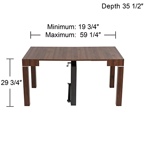 55 Downing Street Warhol Modern Distressed Walnut Wood Rectangular Dining Table 59 1/4" x 35 1/2" Brown 2-Leaf Extension for Spaces Living Room Bedroom Bedside Dining Room Entryway House Office