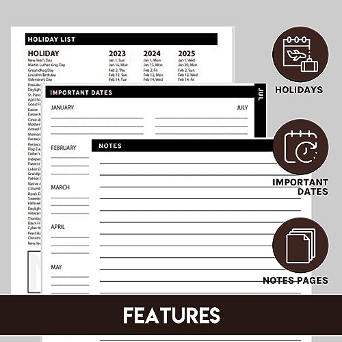HARDCOVER Daily Leather Planner Weekly Monthly - 8.5x11 - Ensight Academic Planner Business Personal or Student - Pen Holder, Bookmark, Notes Pages, Thick Paper, July 2023 - June 2024 (Brown)