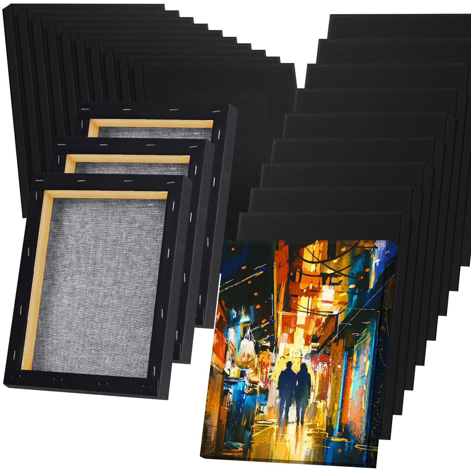 Thenshop 20 Pcs Black Canvas, Stretched Canvases for Painting, Blank Black Art Painting Supplies,8 oz Triple Primed 100% Cotton(8 x 10 Inch)