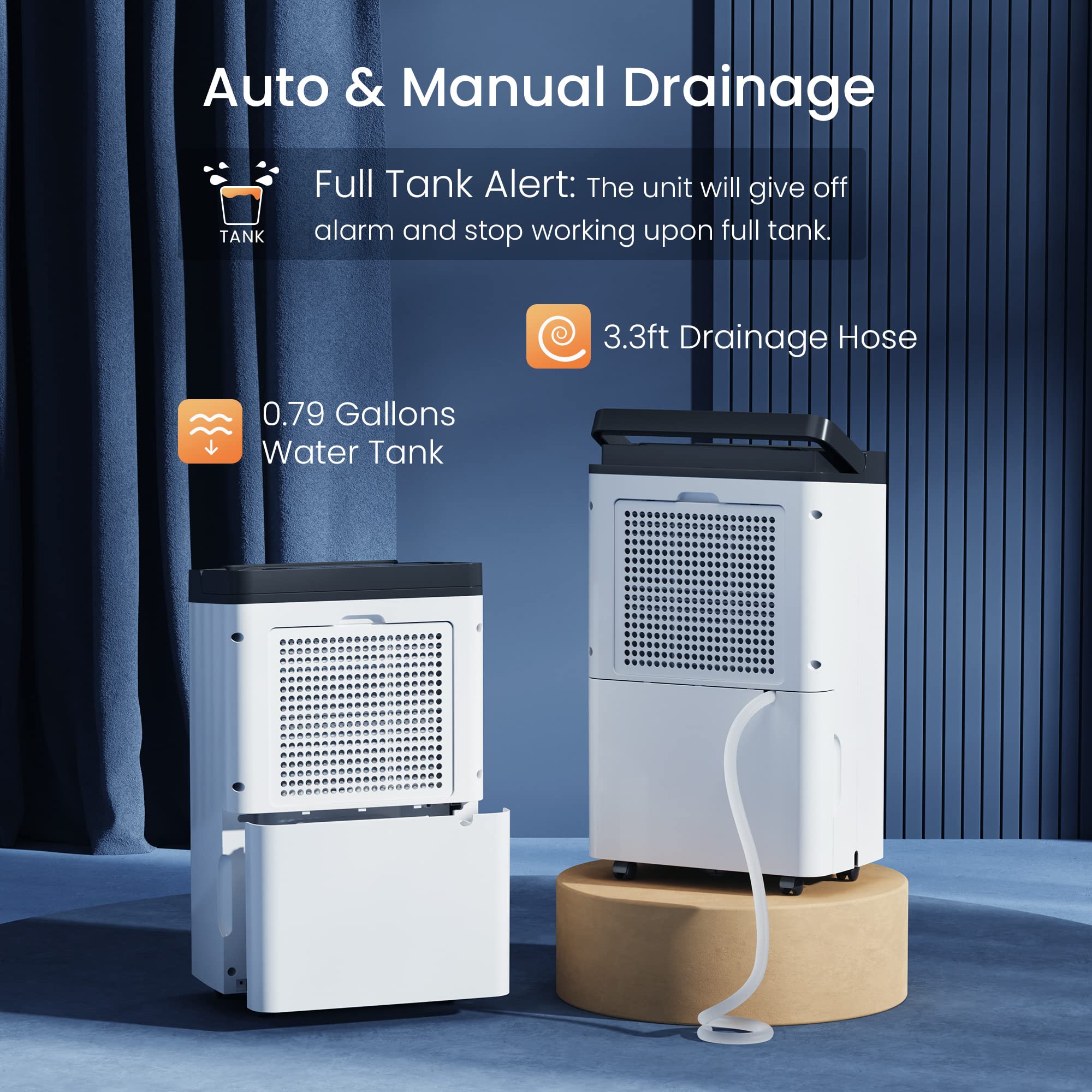 Yaufey 60 Pints Dehumidifier for Home and Basement Cover Spaces up to 5,000 Sq. Ft, Quiet Moisture Remove Intelligent Humidity Control with Drain Hose and 0.79 Gallons Water Tank