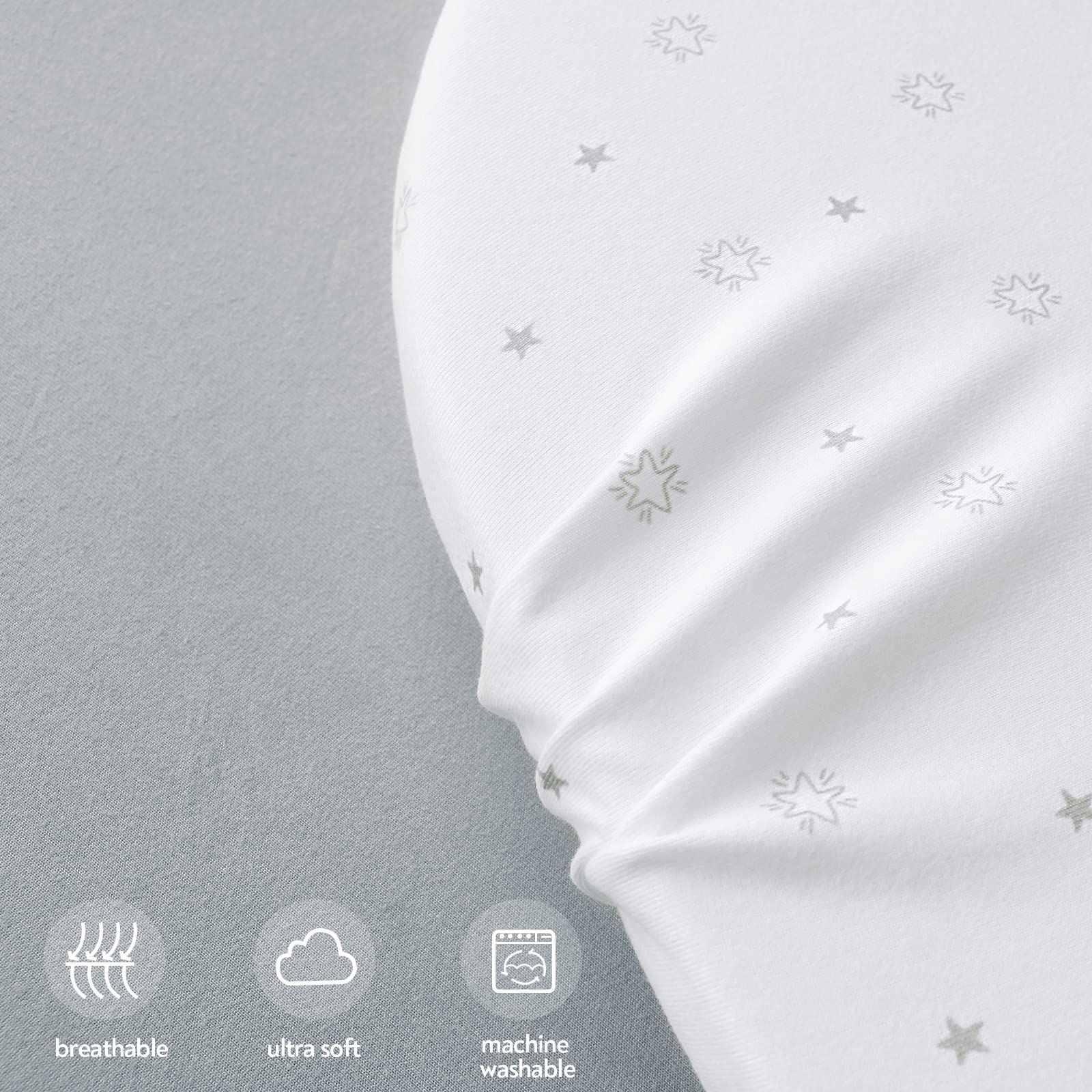 Mini Crib Sheets Fitted 38" x 24"- Compatible with Dream On Me, Babyletto, Davinci & Delta Mini Crib Mattress Pad, Stretchy Soft Mini Crib Sheets Neutral for Baby Boy Girl, Grey & White Star - 2 Pack