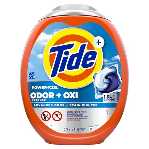 Tide Ultra OXI Power PODS with Odor Eliminators Laundry Detergent Pacs, For Visible and Invisible Dirt, 45 Count, Tide PODS Laundry Detergent, Laundry Pacs