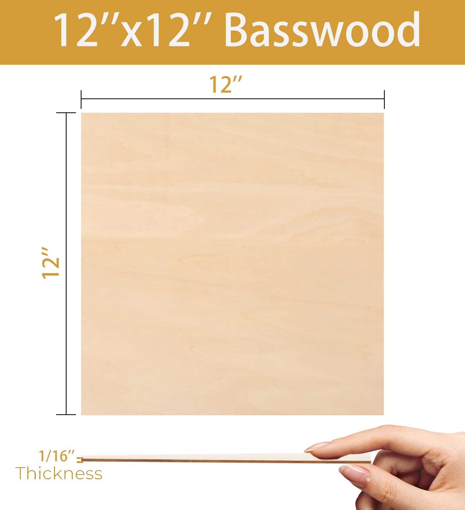 12 Pack Basswood Sheets for Crafts,12 x 12 x 1/8 Inch- 3mm Thick Plywood Sheets with Smooth Surfaces, Squares Bass Wood Boards for Laser Cutting, Wood Burning, Architectural Models, Staining