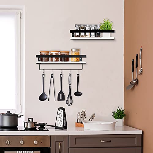 Cheeorry Bathroom Floating Shelves for Wall, White Wall Storage Shelves with Towel Bar, Bathroom Shelf Over Toilet Storage Shelving Wall Mounted for Kitchen, Bathroom,Laundry Room Set of 2 (White)
