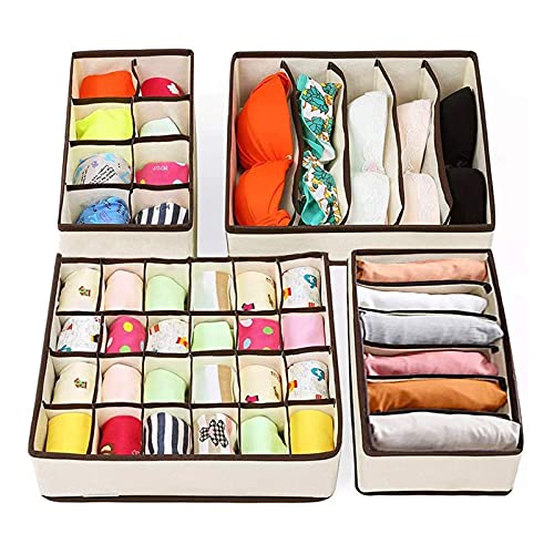 Closet Underwear Organizer，Foldable Storage Box Drawer Divider Kit , Desk Closet Fabric Organizer and Storage Drawer Dividers for Dresser Panties Underwear Bra Socks (4 Set)