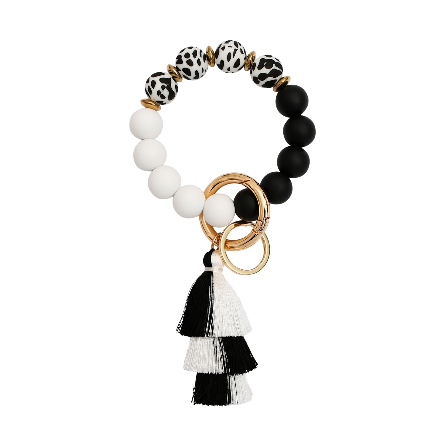 Poagoep Silicone Key Ring Bracelet Beaded keychain Wristlet Beaded Bangle Wristlet Keychain House Car Keys for Women(3cow)